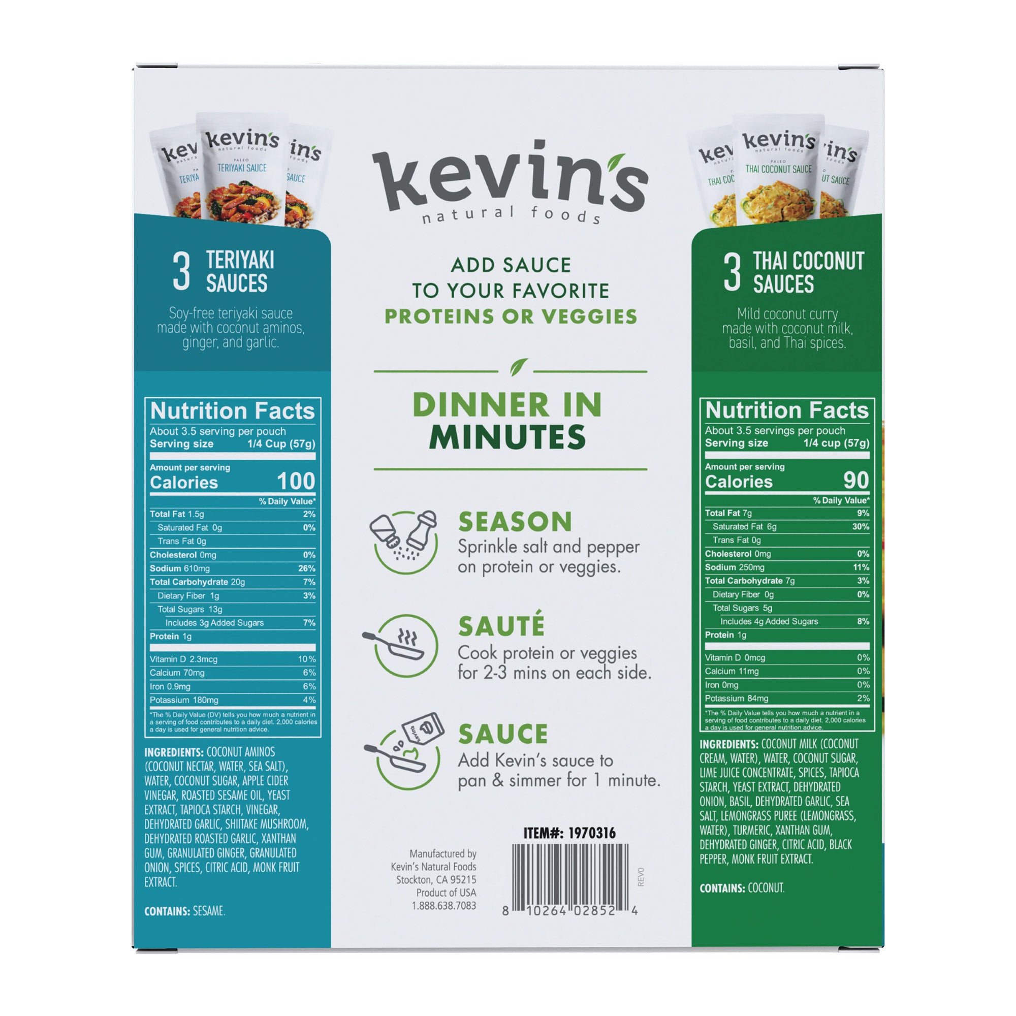 Kevin's Simmer Sauces Coconut/Teriyaki 6/7 oz (2.63 lbs) - $3.97 at Costco