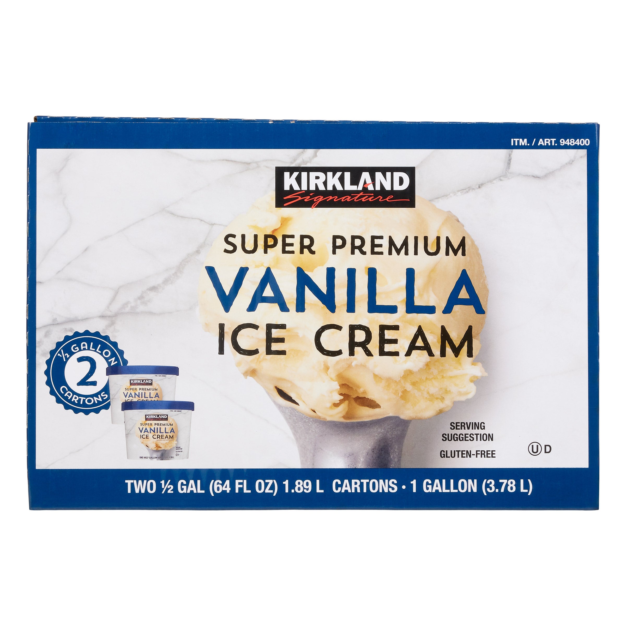 Kirkland Signature Super Premium Vanilla Ice Cream, 2/Half Gal (#948400 ...