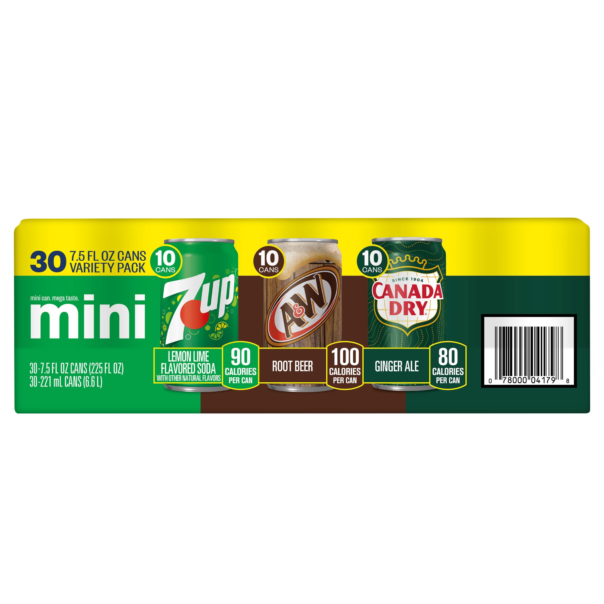 7UP, A&W & Canada Dry Mini Can Variety Pack, 30 Count, 7.5 fl oz Each ...
