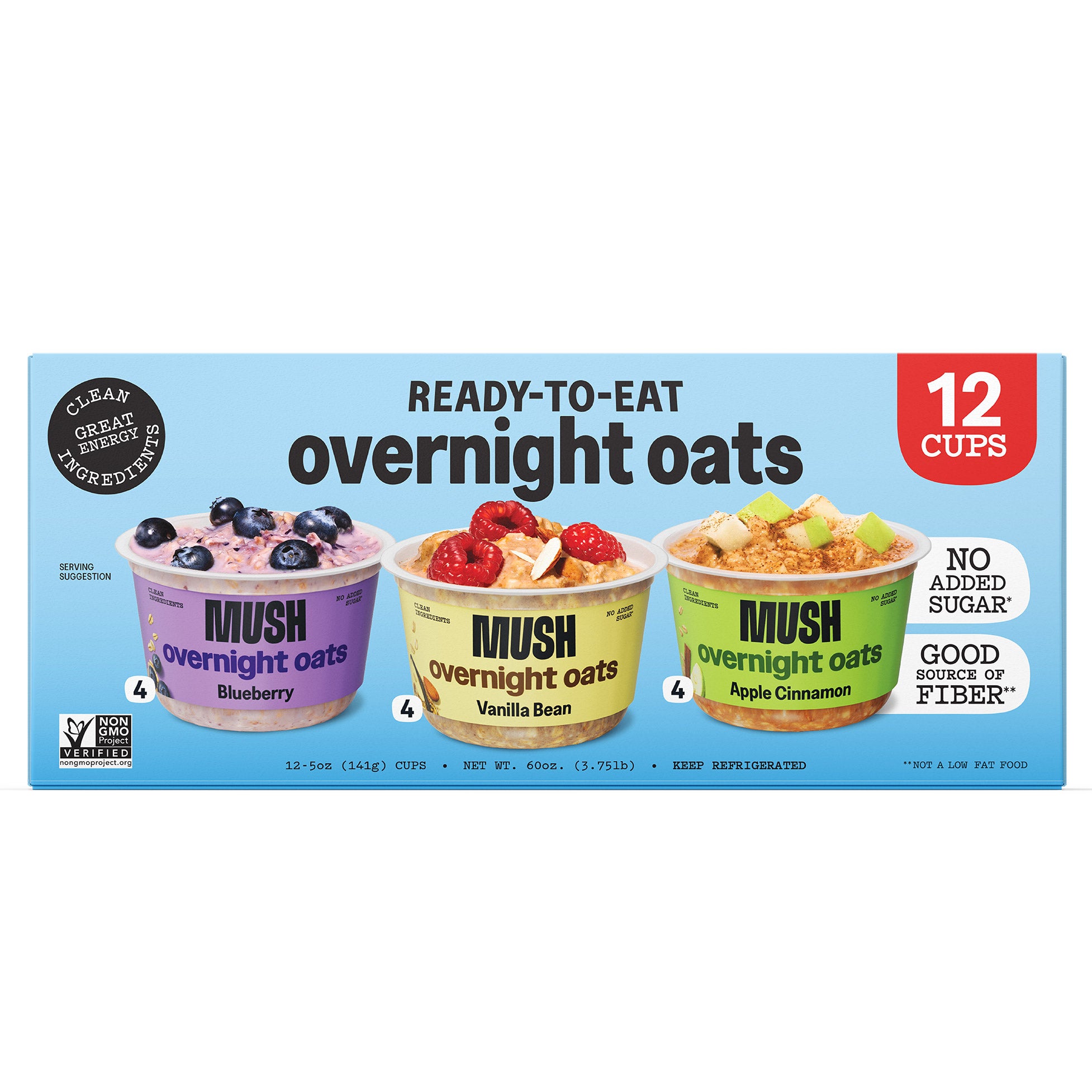 MUSH Overnight Oats, Variety Pack, 5 oz, 12 Count (3.75 lb) (#1930092 ...