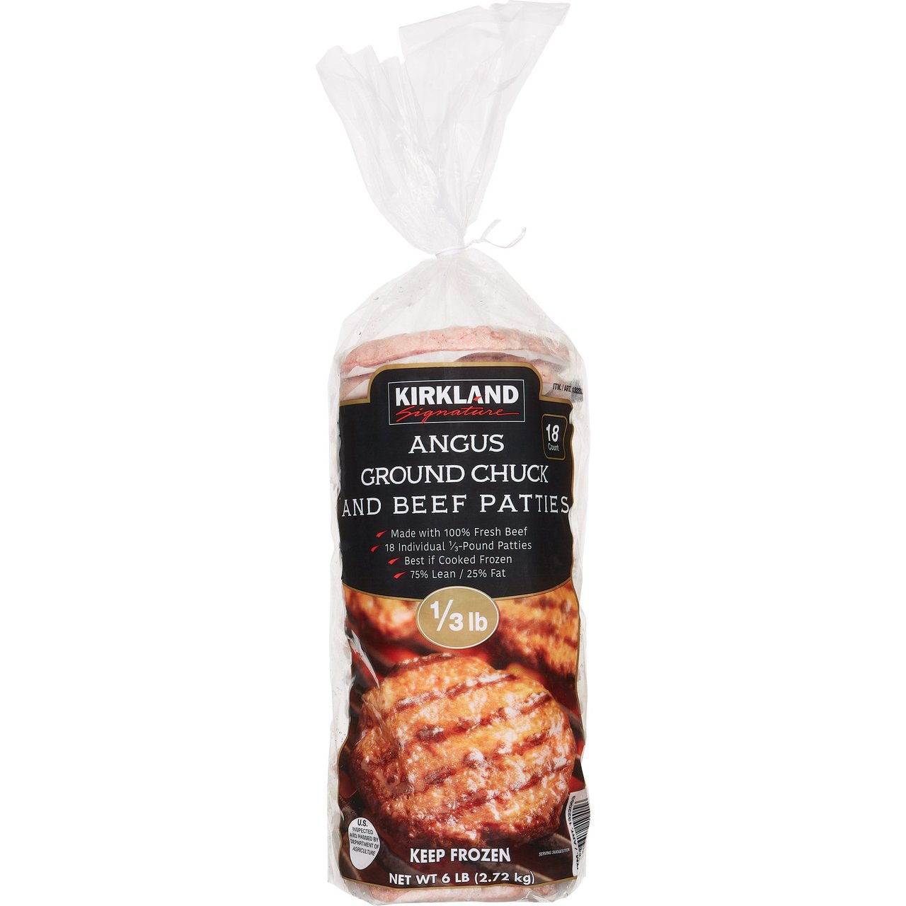 Kirkland Signature Angus Chuck Beef Patties, 1/3 lb Patty, 18 Count, 6 ...