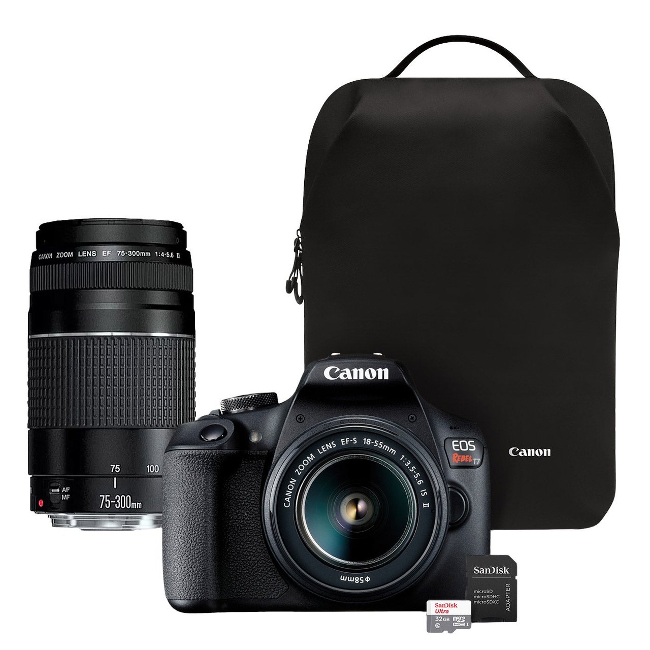 Canon T7 2-Lens Kit DSLR Bundle with SD Card and Backpack (#9532007 ...