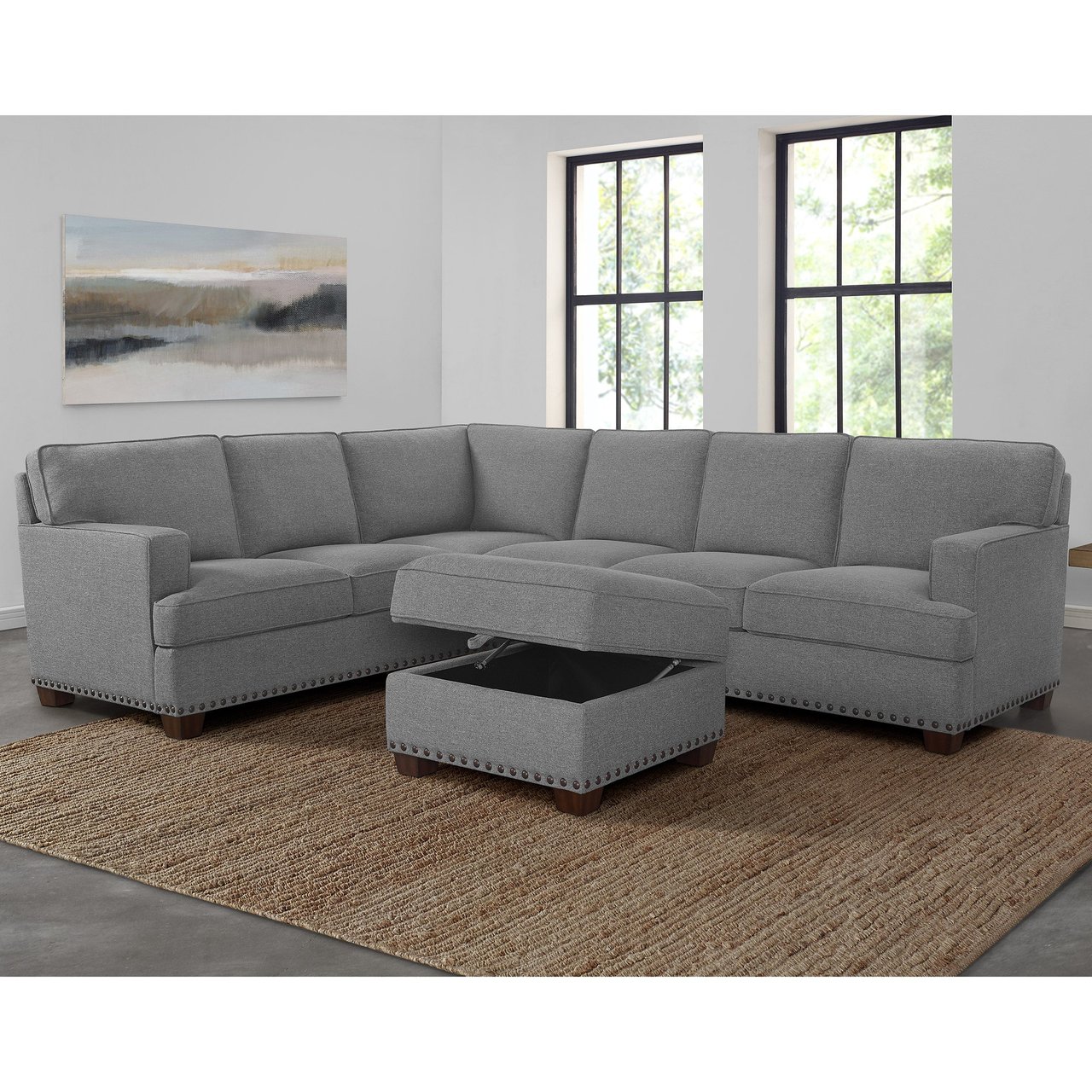 Thomasville Emilee Fabric Sectional With Storage Ottoman