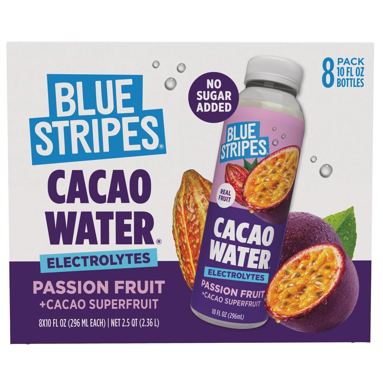 Blue Stripes Cacao Water Passion Fruit, 8-Pack, 10 oz Each (#1996556 ...