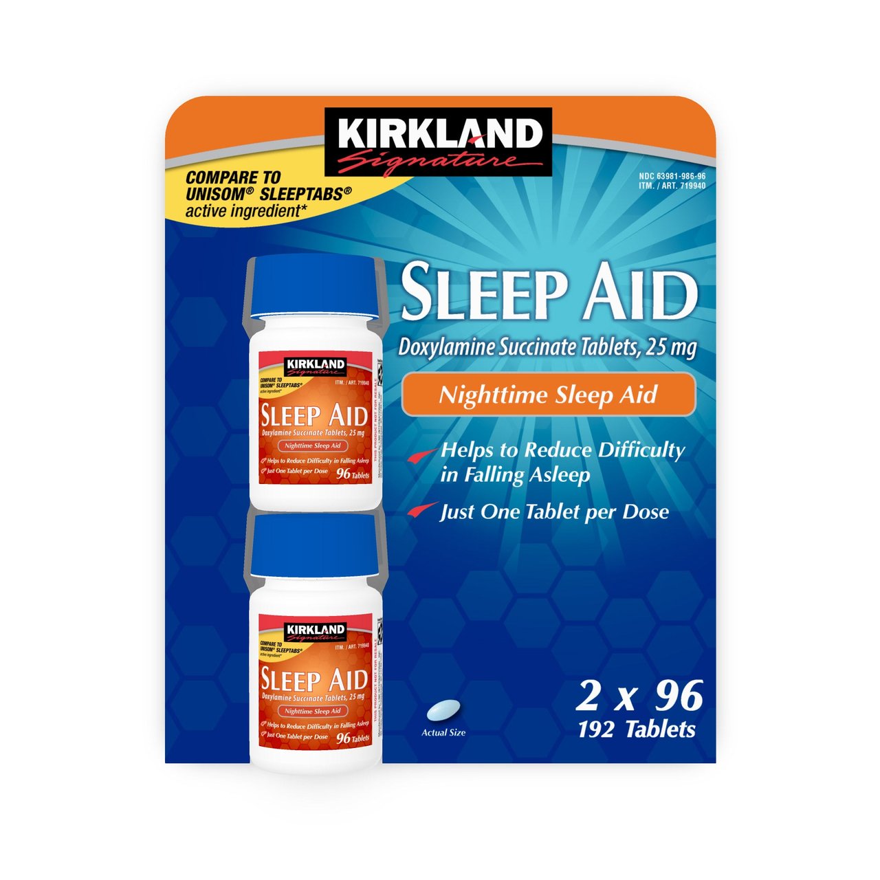 Kirkland Signature Sleep Aid Tablets 2 x 96 Tablets (#719940) - $6.99